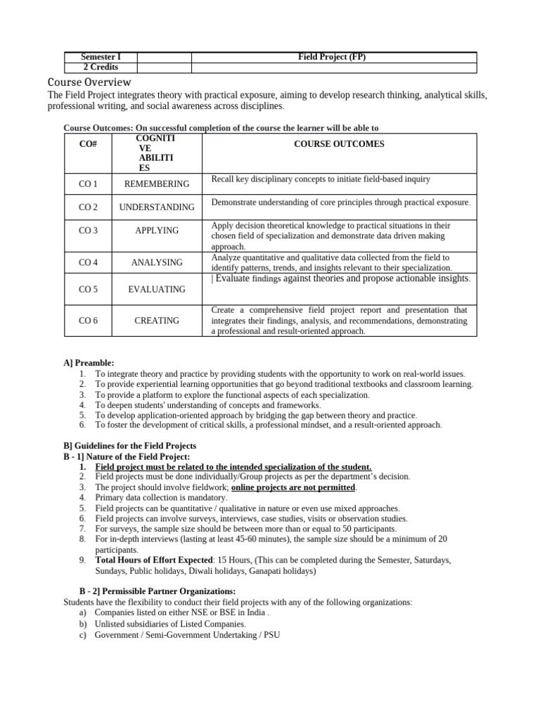 Field Project Guidelines and Overview | PDF | Theory | Learning