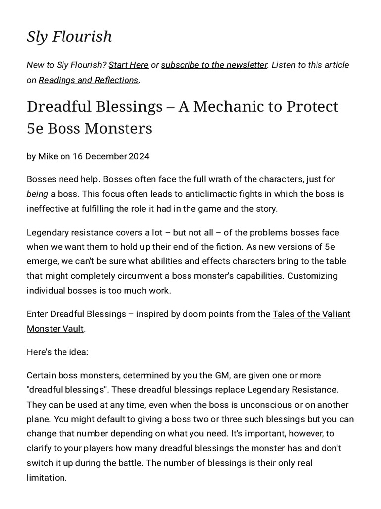 Dreadful Blessings - A Mechanic To Protect 5e Boss Monsters | PDF ...