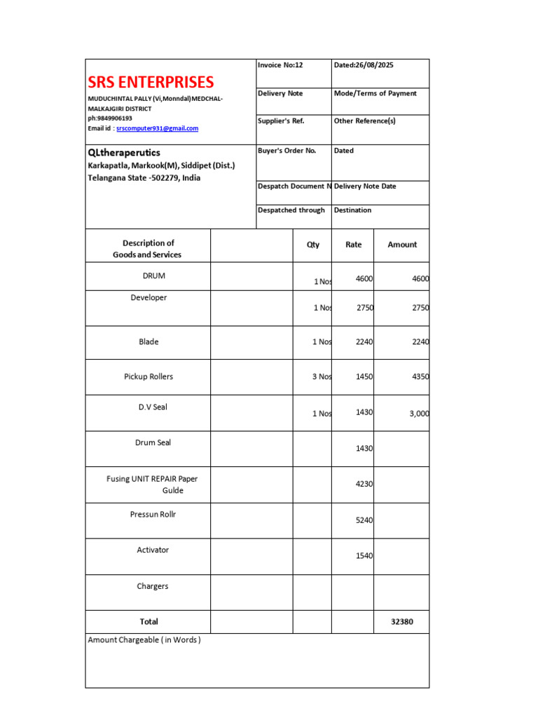 SRS Enterprises Invoice Details | PDF