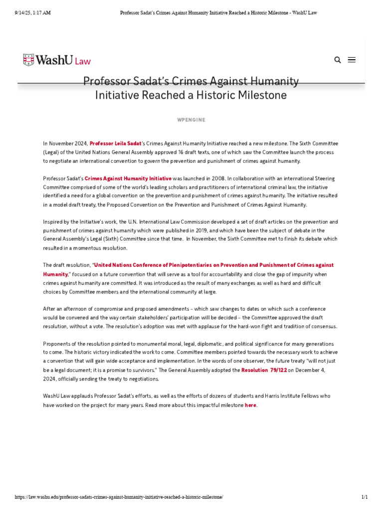 Professor Sadat's Crimes Against Humanity Initiative Reached A Historic ...