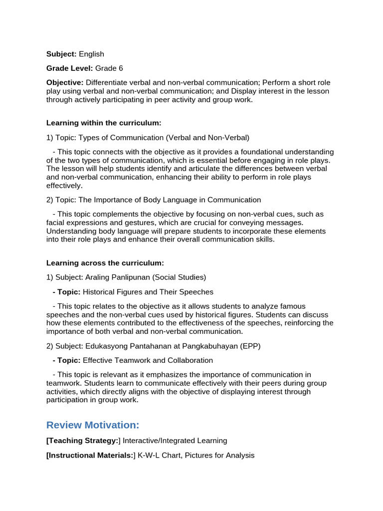 Lesson Plan English | PDF | Nonverbal Communication | Communication