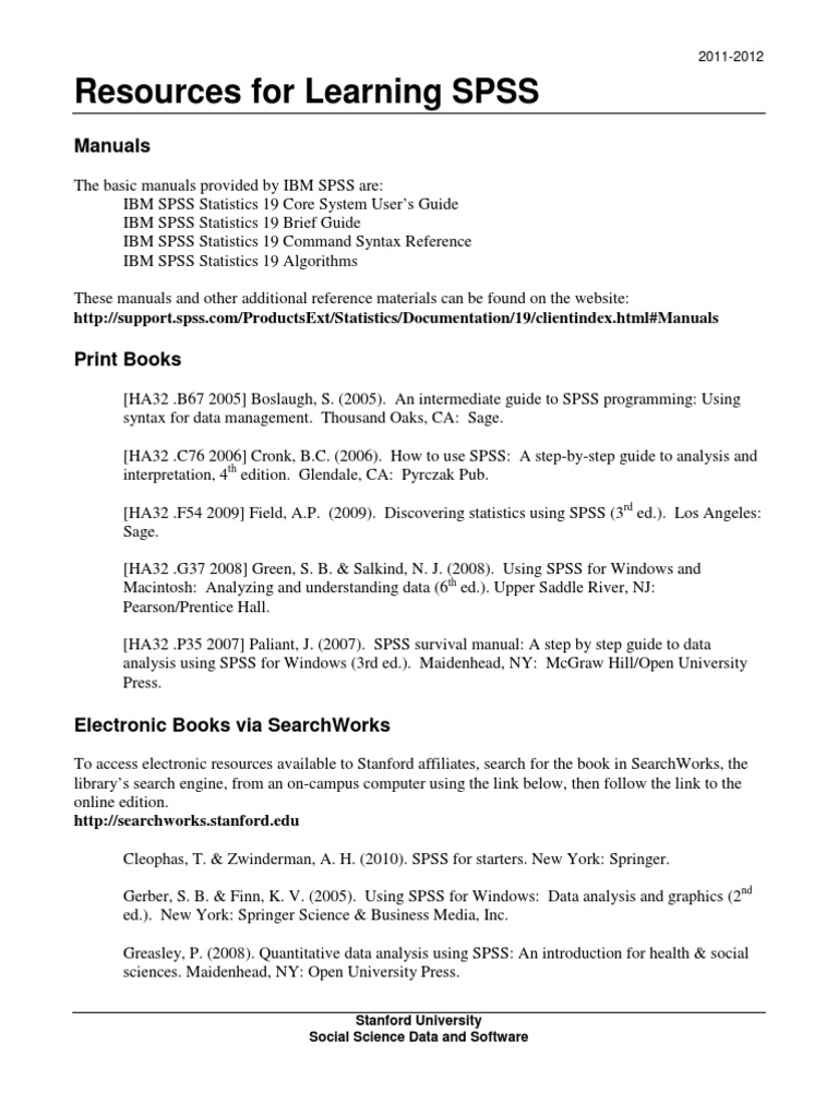 Resources For Learning SPSS 2011 0 | PDF | Spss | Computing