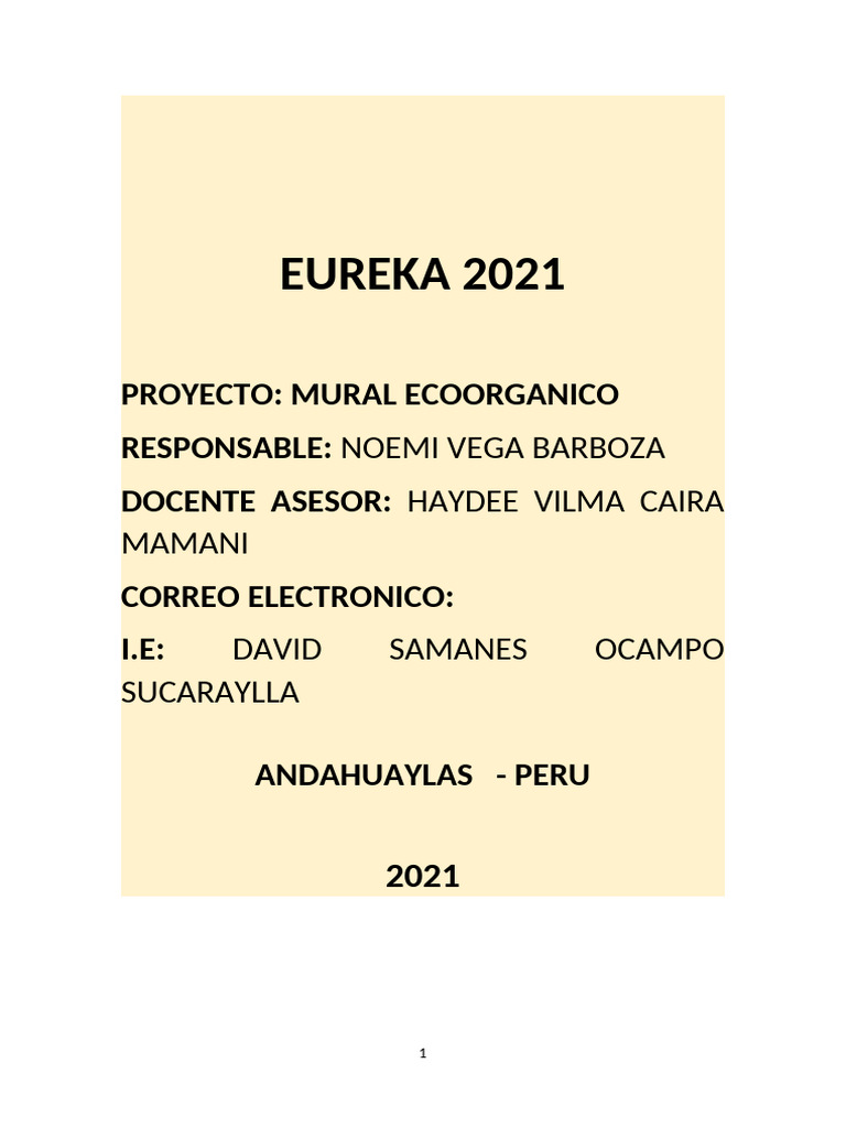 Modelo de Informe Con Contenido - Eureka 2021 Mural Ecoorgaanico | PDF | Agricultura ecológica ...
