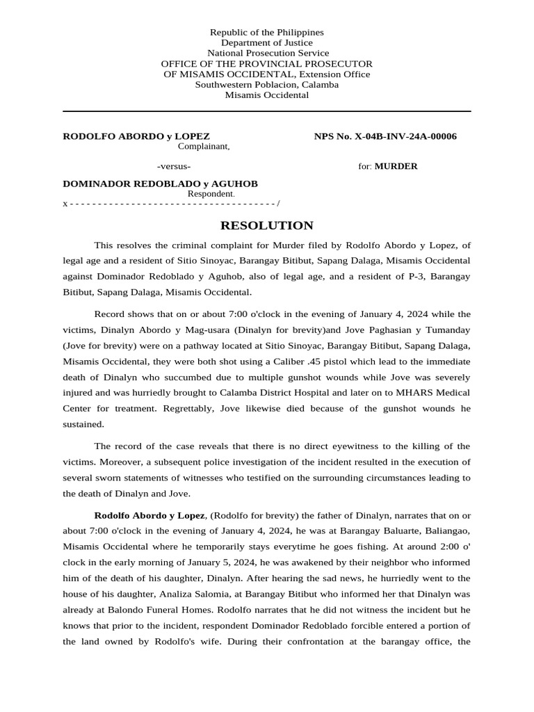 RESOLUTION - Rodolfo Lopez - Dominador Aguhob | PDF | Circumstantial ...