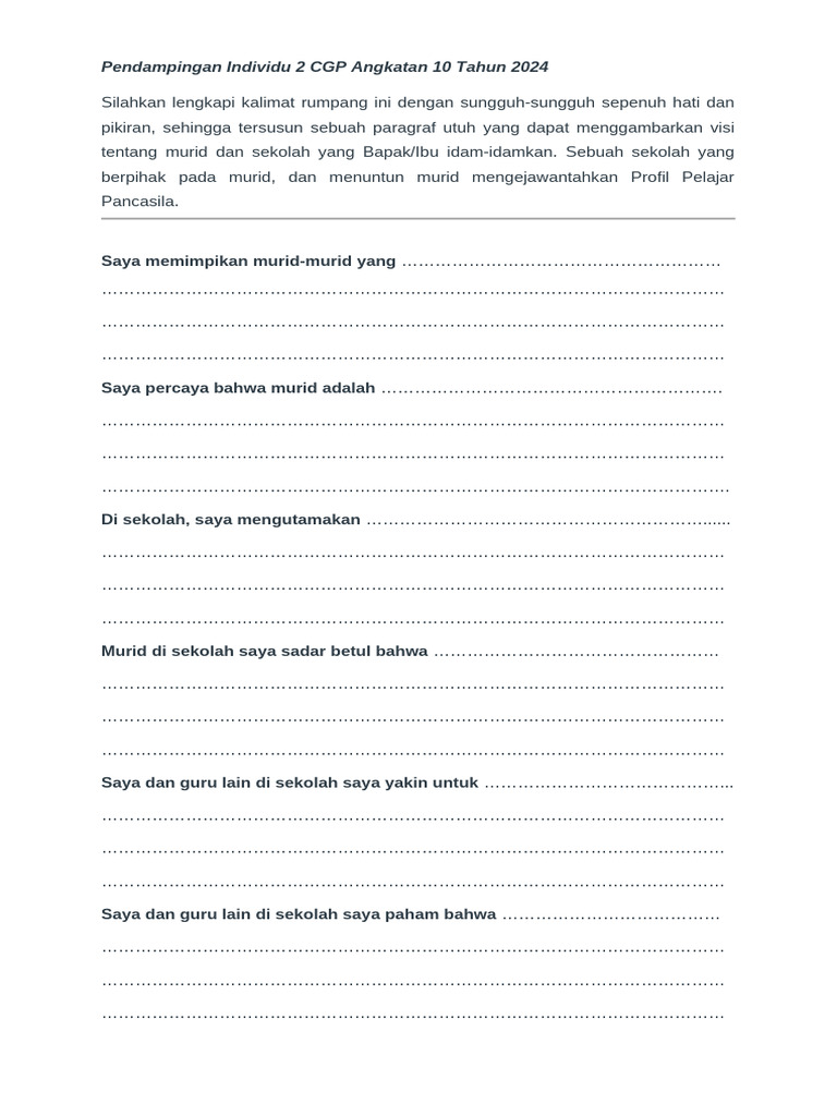 Kalimat Rumpang Pendampingan Individu 2 CGP Angkatan 10 Tahun 2024 | PDF