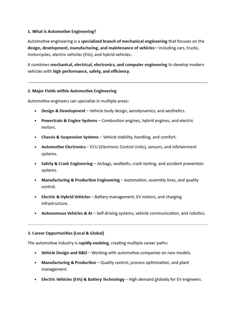 Scope of Automotive Engineering | PDF | Electric Vehicle | Hybrid Vehicle