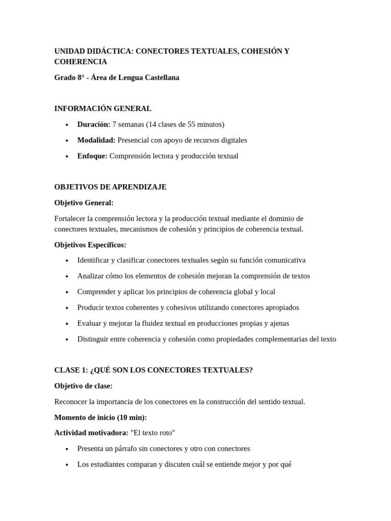 Conectores Textuales y Coherencia Textual | PDF | Comprensión lectora ...