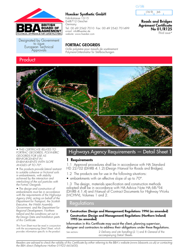 Fortrac Geogrids Certification Overview | PDF | Creep (Deformation ...