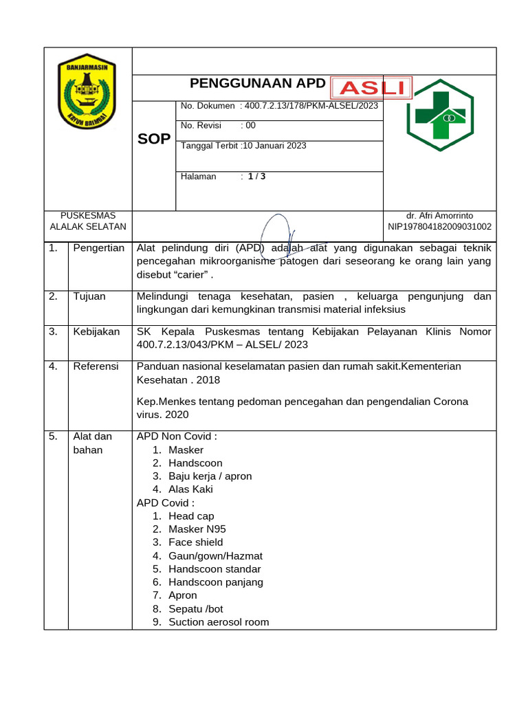 Panduan Penggunaan APD di Puskesmas | PDF