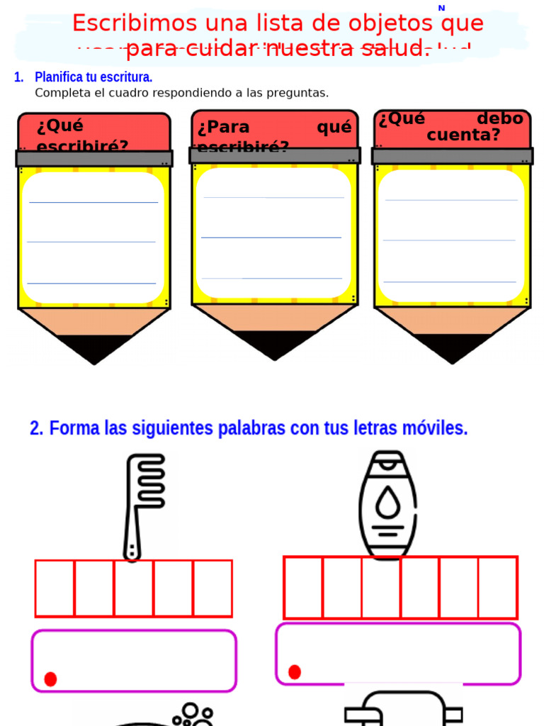 F. Escribimos Una Lista de Objetos Que Usamos para Cuidar Nuestra Salud ...