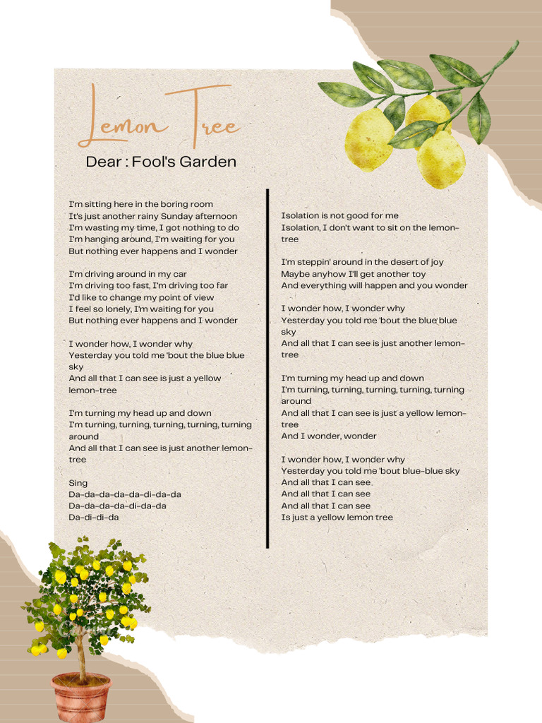 Lemon Tree Song Analysis and Themes | PDF