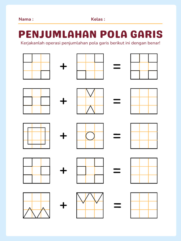 Koding Penjumlahan Pola Garis Lembar Kerja Biru Sederhana | PDF