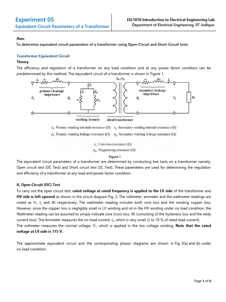 Transformer Equivalent Circuit Parameters | PDF | Transformer ...