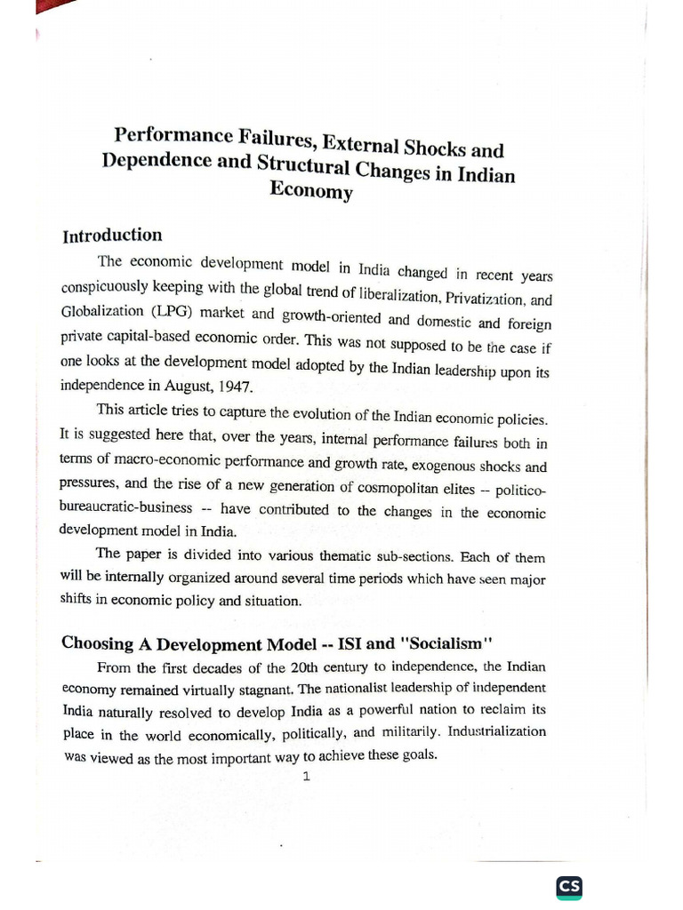 Performance Failures, External Shocks and Dependence and Structural ...