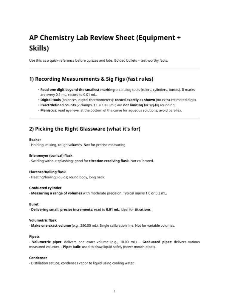 AP Chemistry Lab Equipment Guide | PDF | Filtration