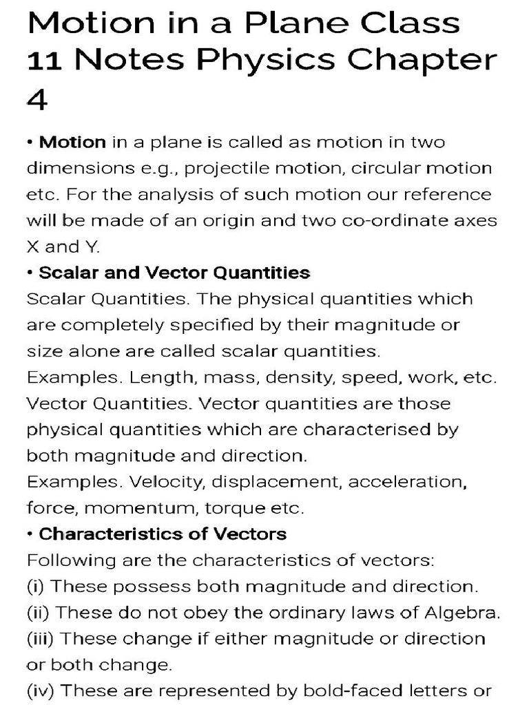 Motion in A Plane Notes | PDF