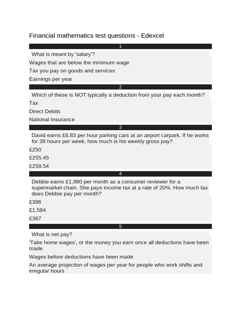 Edexcel Financial Mathematics Test Questions | PDF
