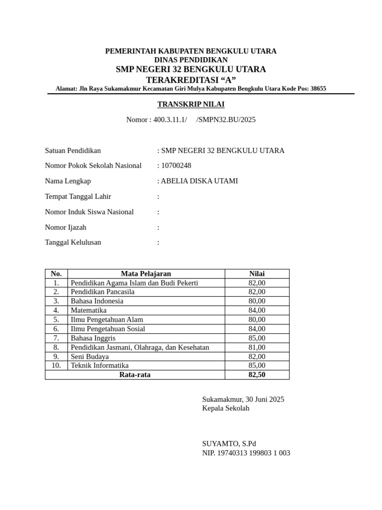 TRANSKRIP NILAI | PDF