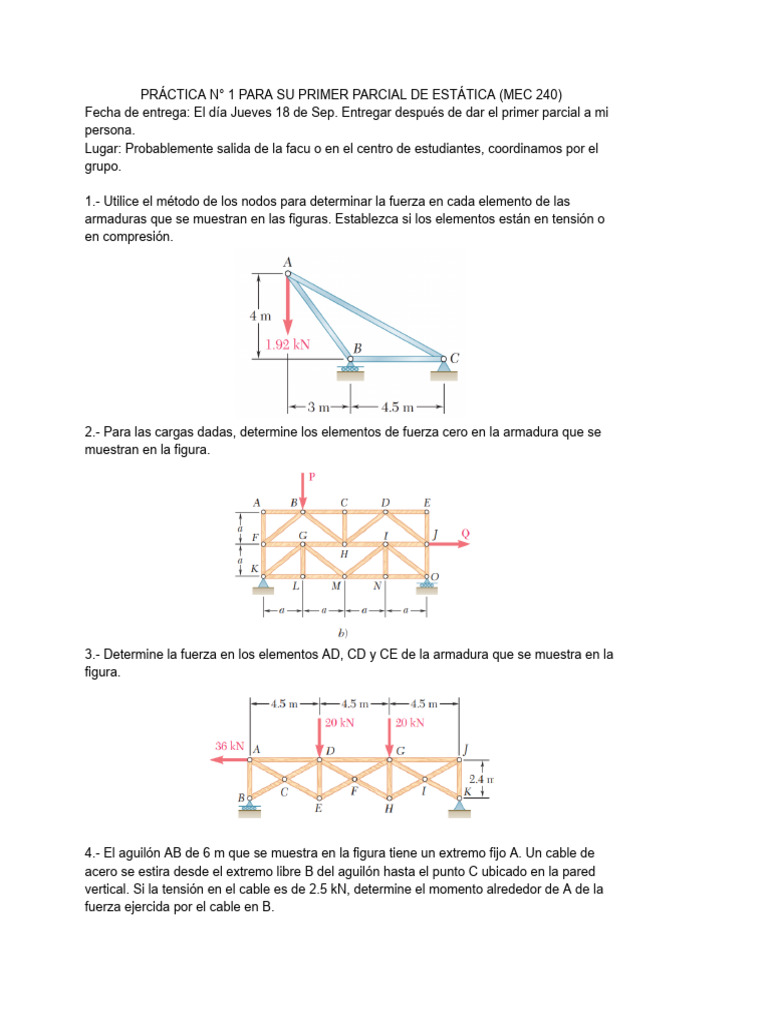 Práctica 1 para Su Primer Parcial de Estática (Mec 240) | PDF