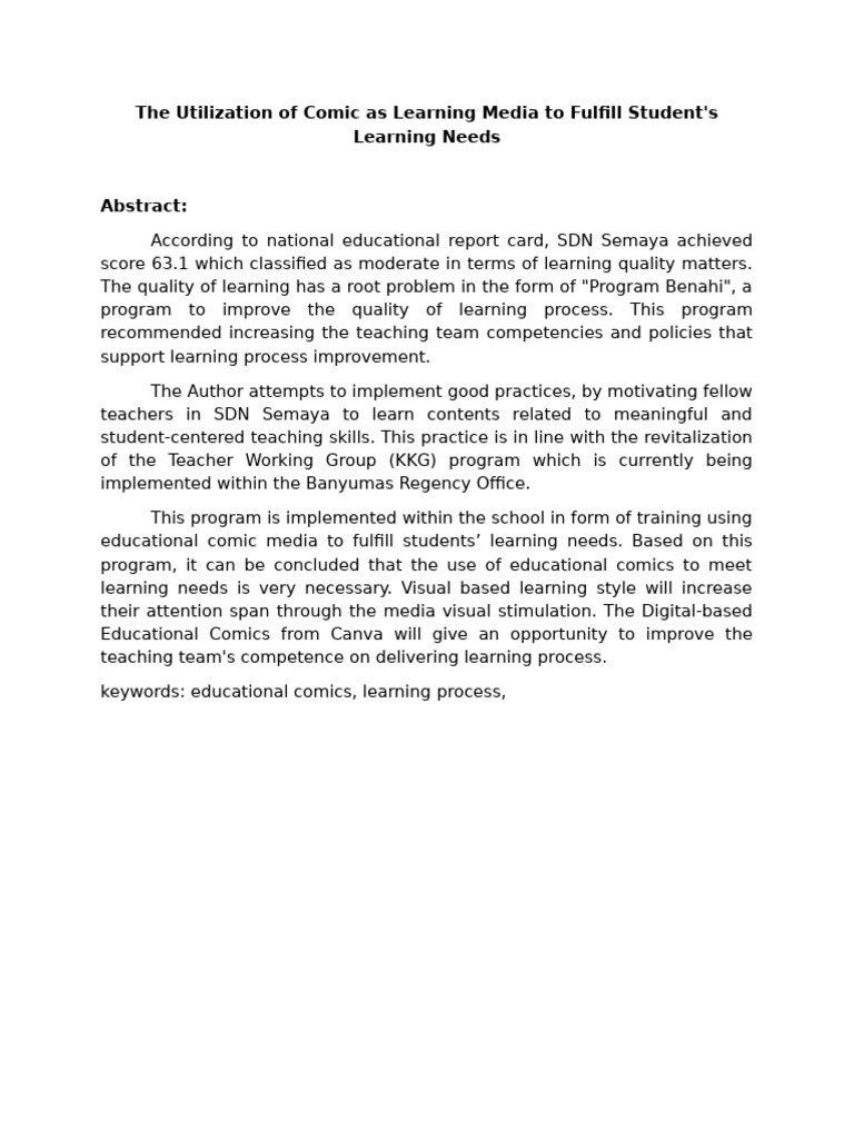 The Utilization of Comic As Media Learning To Fulfill Student Need ...