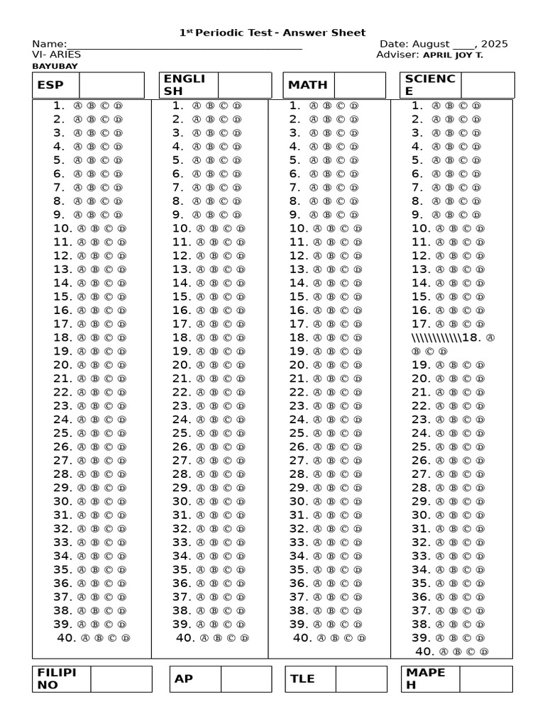 40 Items Ans Sheet | PDF