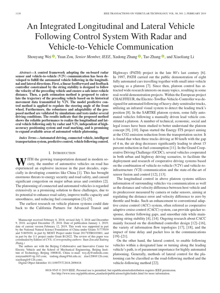 Vehicle Following Control with V2V and Radar | PDF | Transport | Vehicles