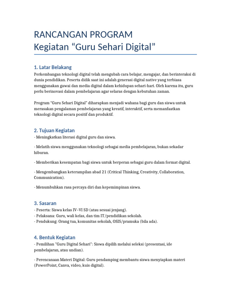 Program Guru Sehari Digital untuk Siswa | PDF