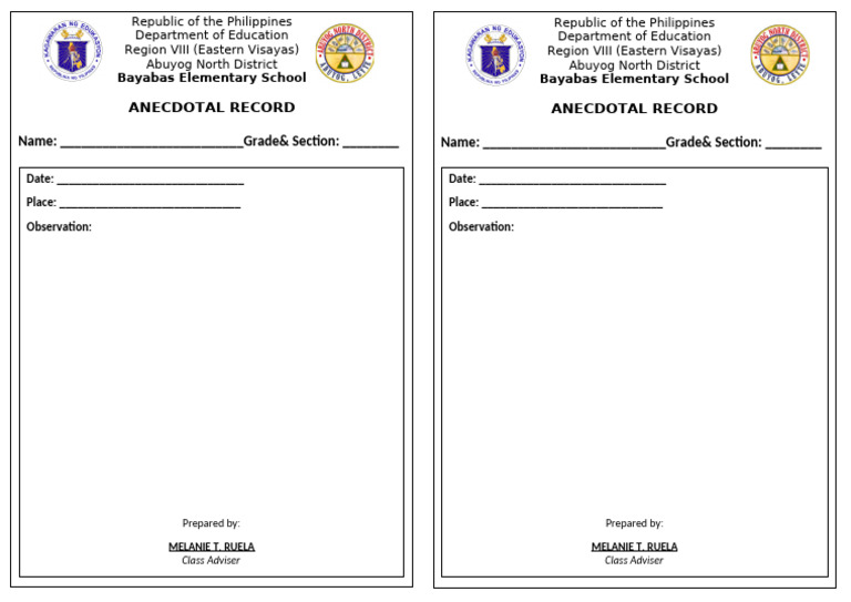 Anecdotal Record Template for Schools | PDF