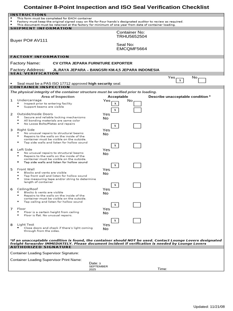 8-Point Container Inspection Checklist | PDF
