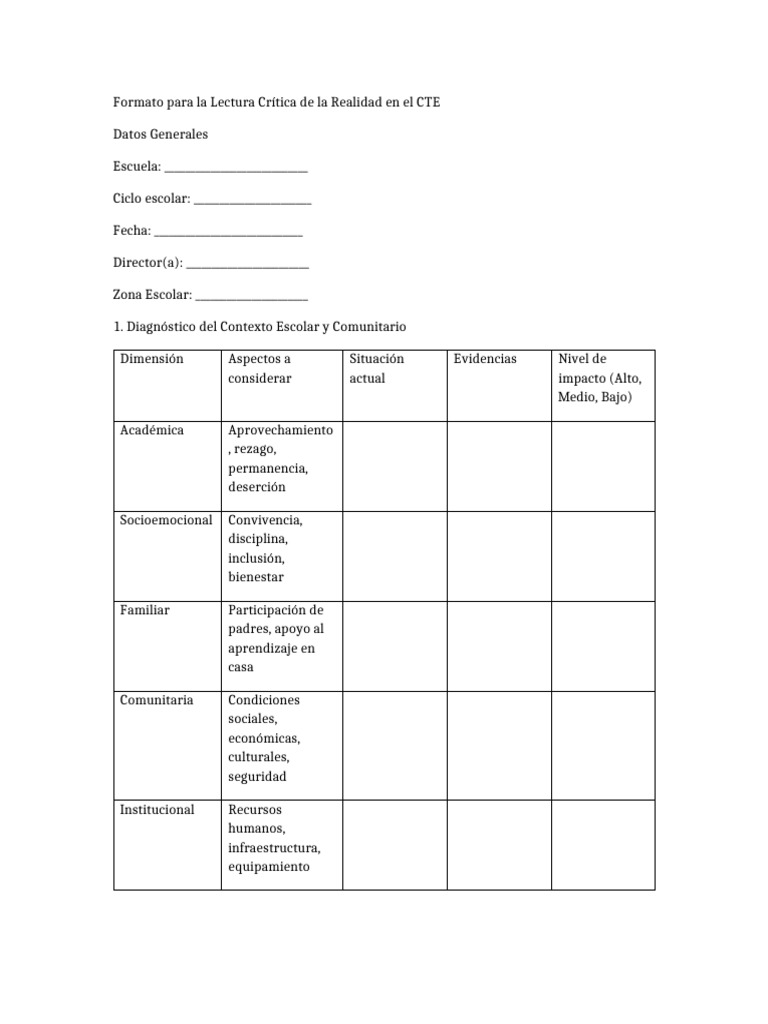 Formato - Lectura - Critica - CTE - Tecnica 78 | PDF | Aprendizaje