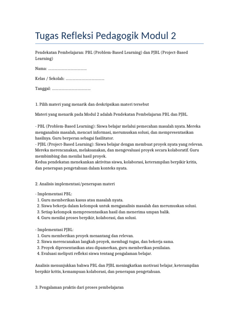 Tugas Refleksi PBL PJBL Modul2 | PDF