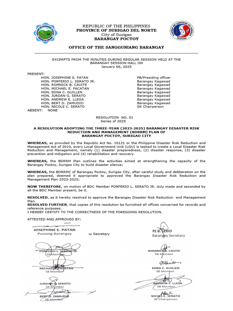 BDRRM Plan for Barangay Poctoy 2023-2025 | PDF | Occupational Safety ...