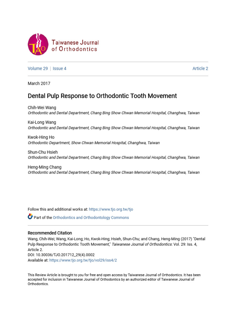 Pulp Response and Tooth Movement | PDF | Inflammation | Human Tooth