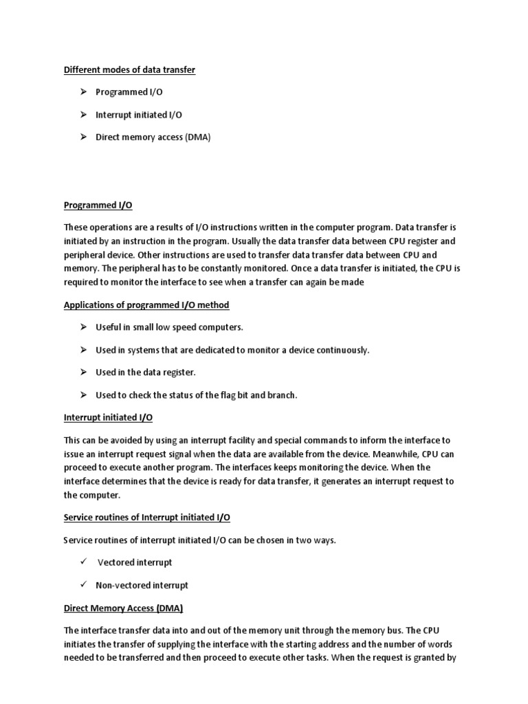 Different Modes of Data Transfer | PDF | Input/Output | Central Processing Unit
