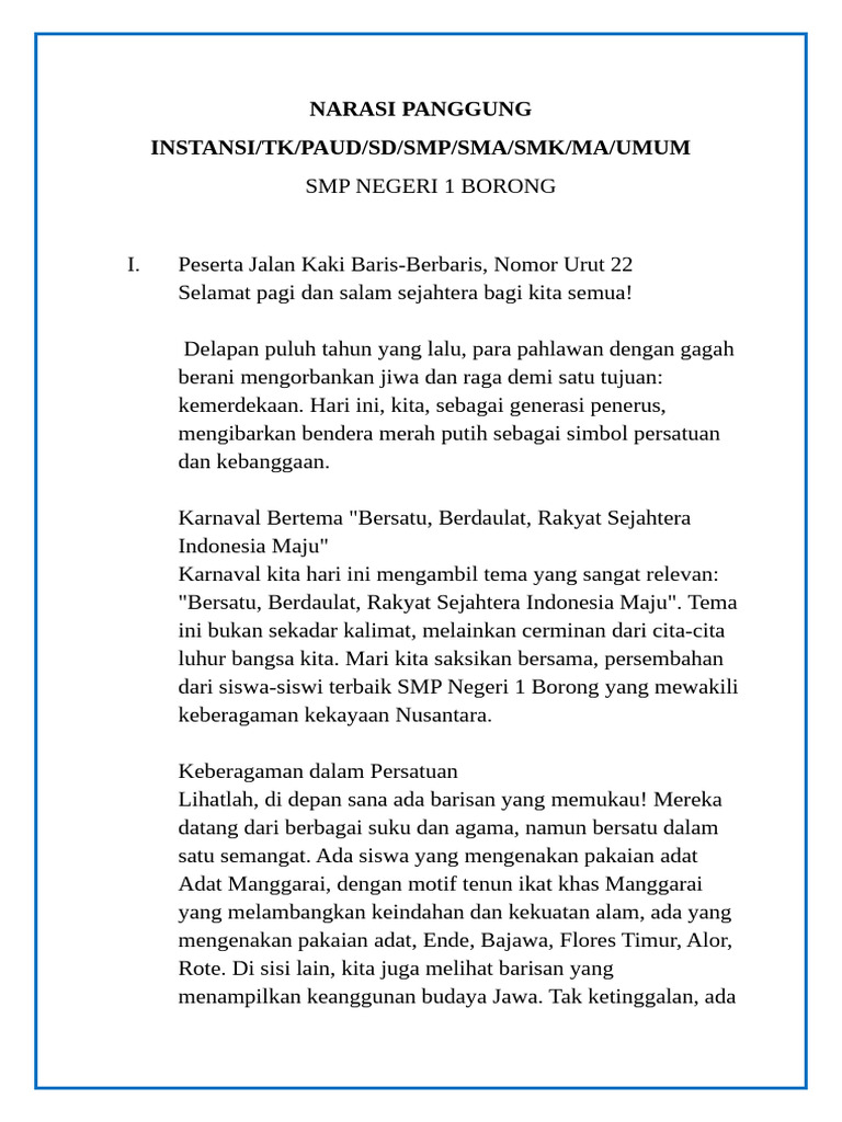 Narasi Panggung Karnaval Matim 2025-1 | PDF