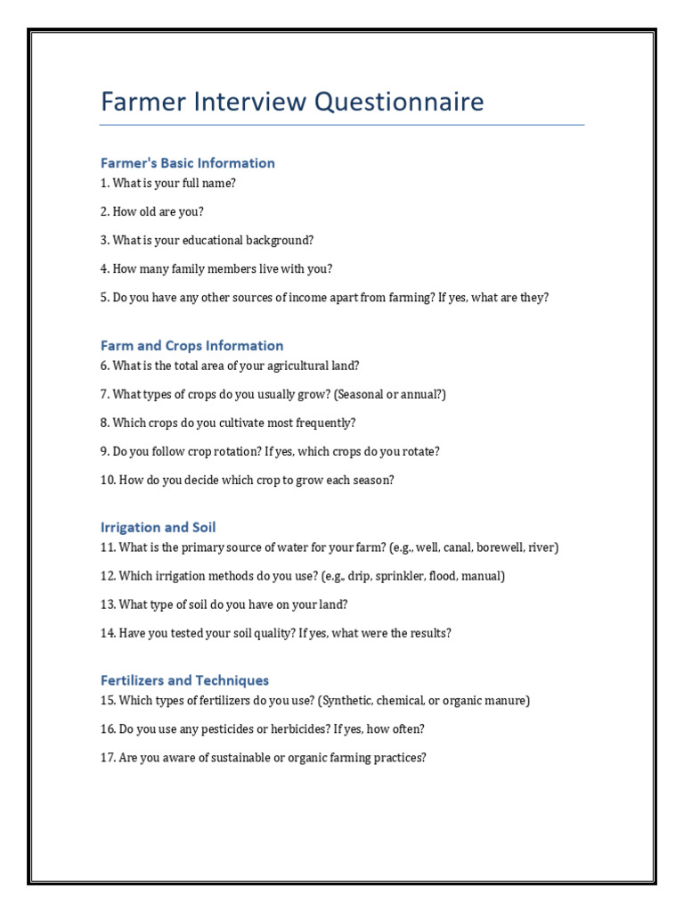 Farmer Interview Questionnaire | PDF