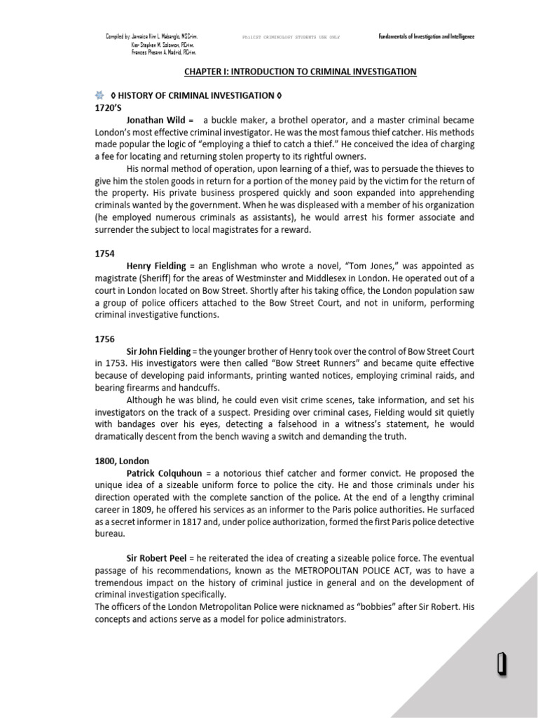 Cdi1 Fundamentals of Criminal Investigation and Intelligence | PDF ...