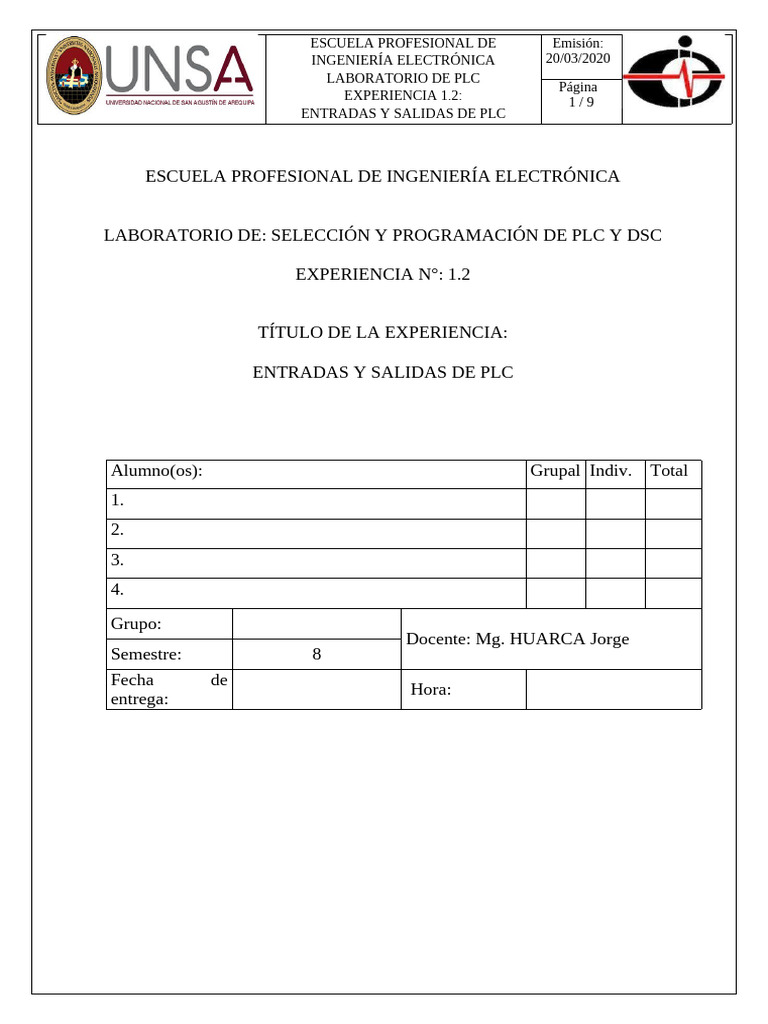 Lab1.2 - Entradas y salidas de PLC | PDF | Electrónica | Laboratorios