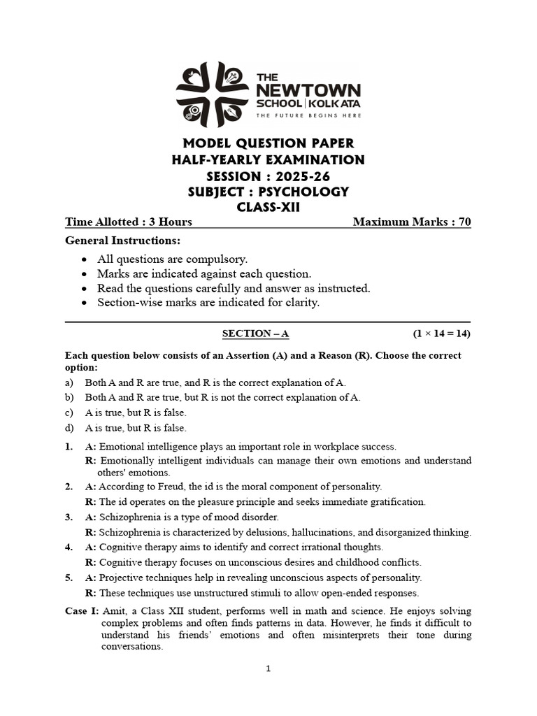 Psychology Half-Yearly Exam Paper 2025-26 | PDF | Obsessive–Compulsive ...