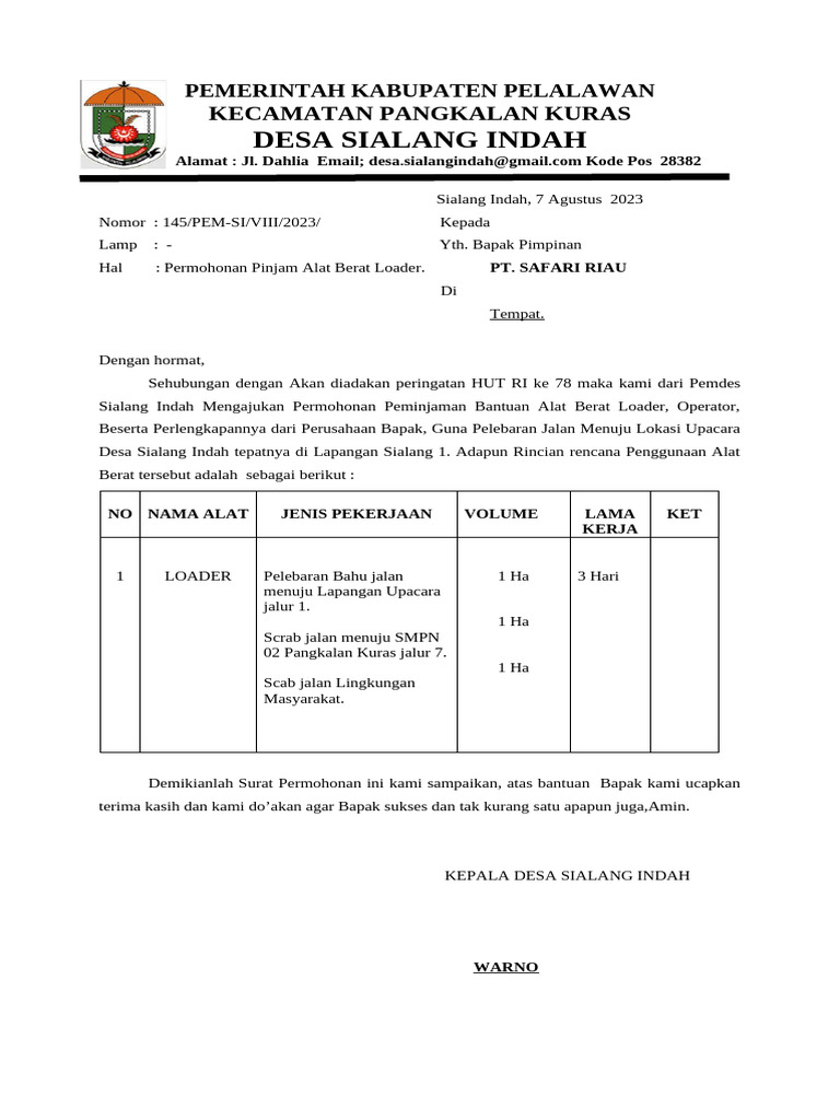 Permohonan Peminjaman Alat Berat | PDF