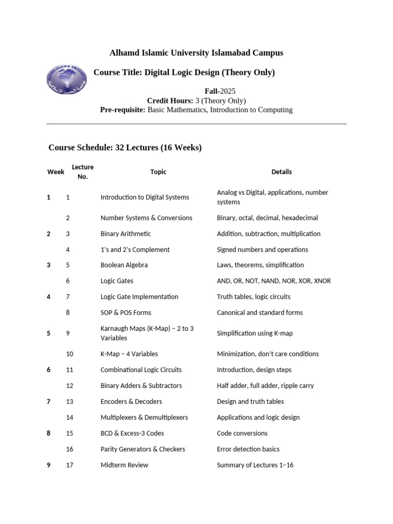 Digital Logic Design Course Overview | PDF | Logic Gate | Logic Synthesis