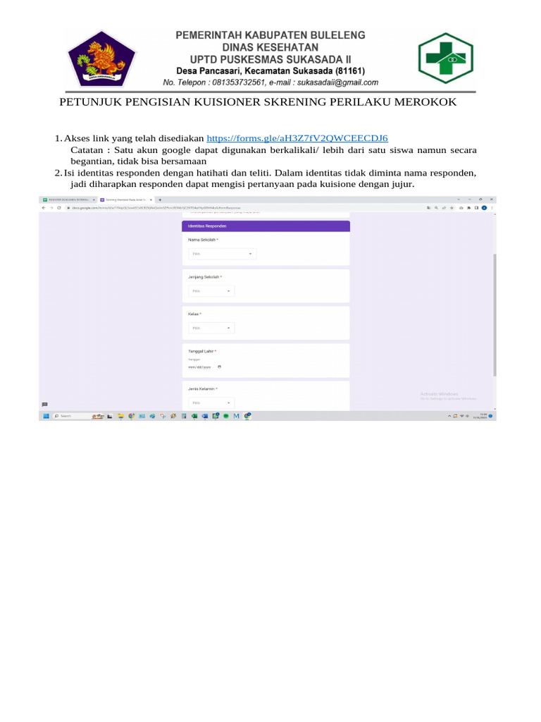 Petunjuk Pengisian Kuisioner Skrining Rokok | PDF
