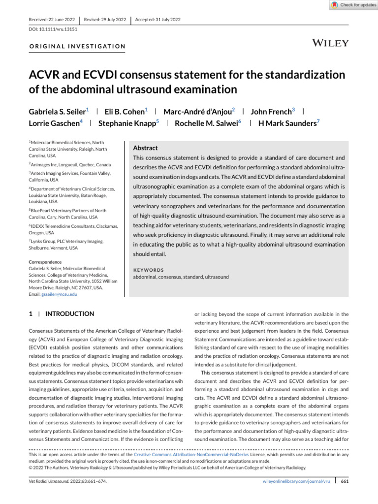 Vet Radiology Ultrasound - 2022 - Seiler - ACVR and ECVDI Consensus ...