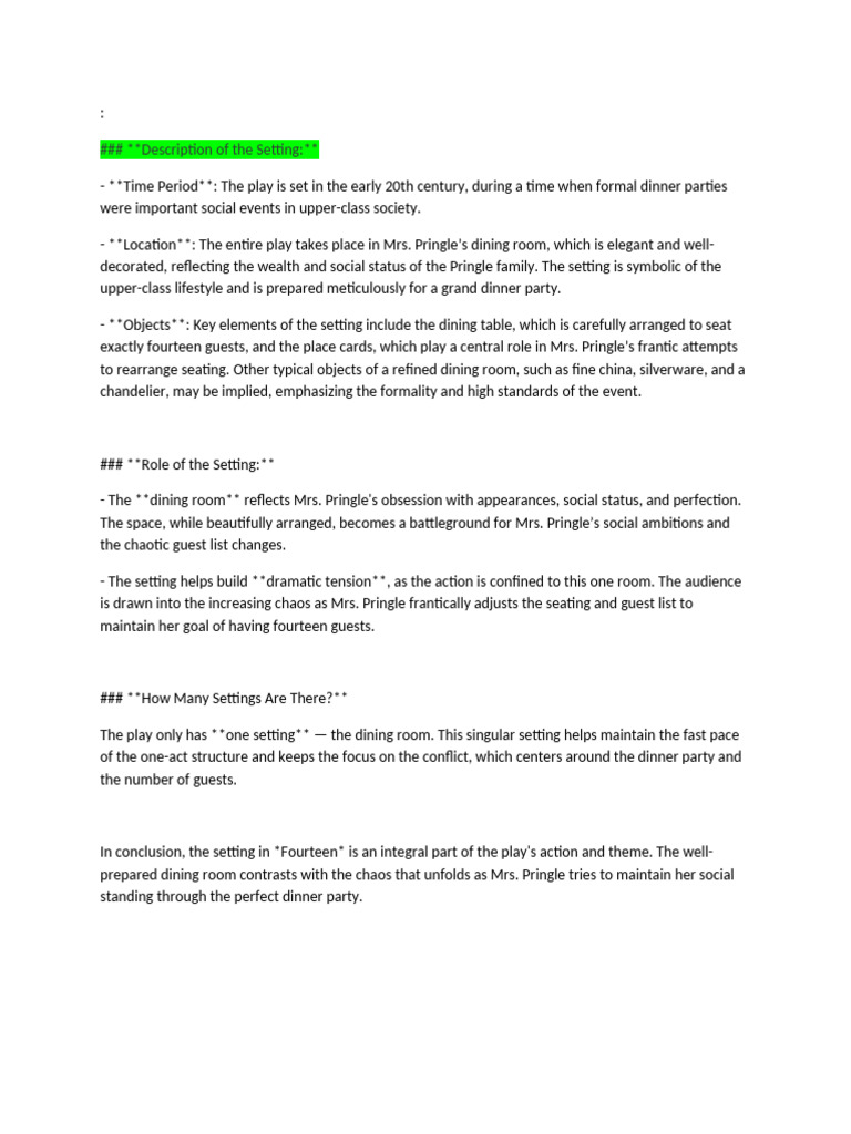 Themes and Setting in *Fourteen* | PDF