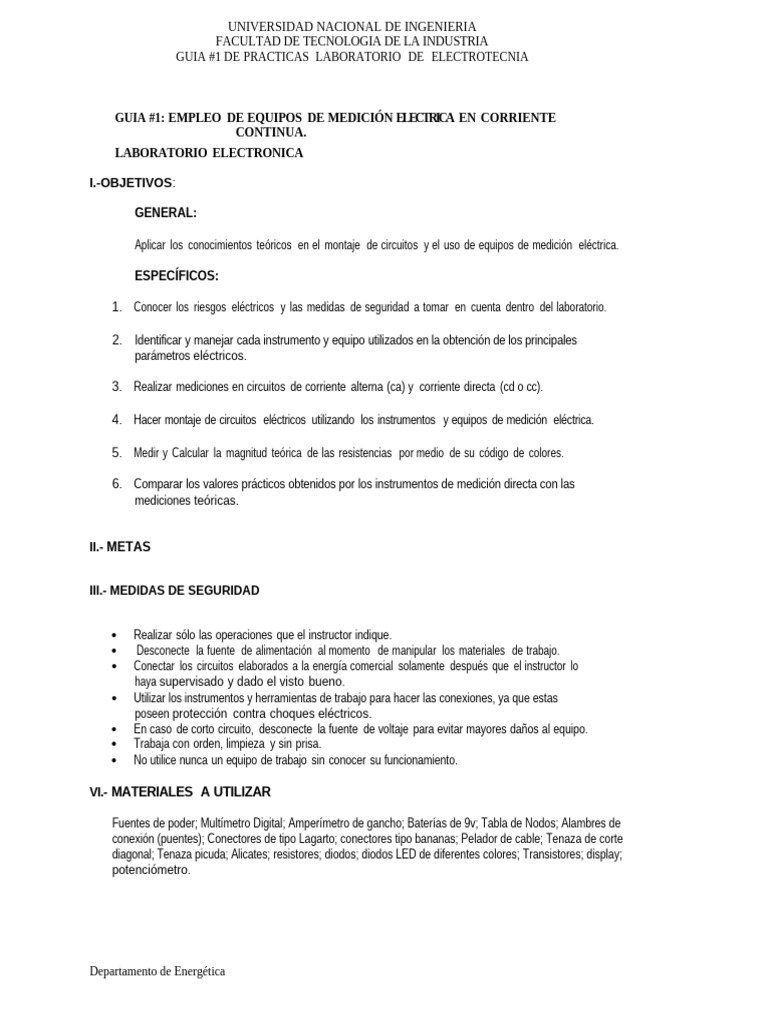 Guia Lab#1. Instrumento de Medicion | PDF | Ingenieria Eléctrica | Red eléctrica