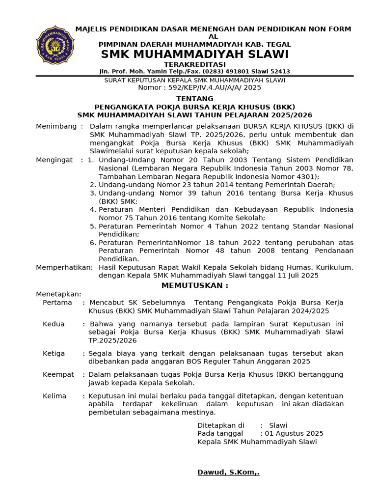 SK BKK SMK Muh Slawi | PDF