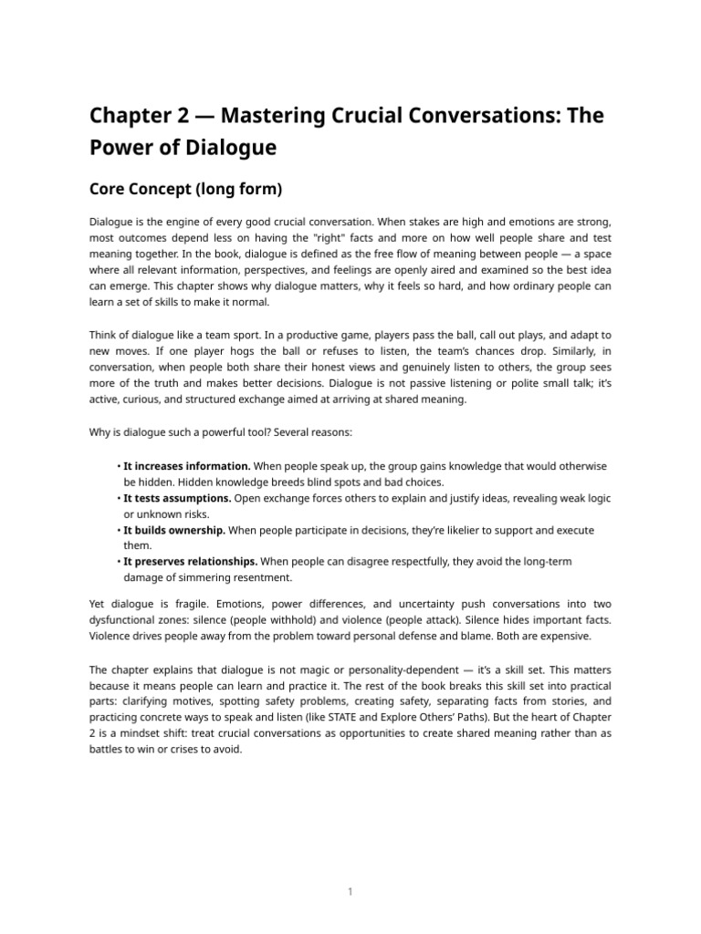 Mastering Dialogue in Crucial Conversations | PDF | Dialogue | Knowledge