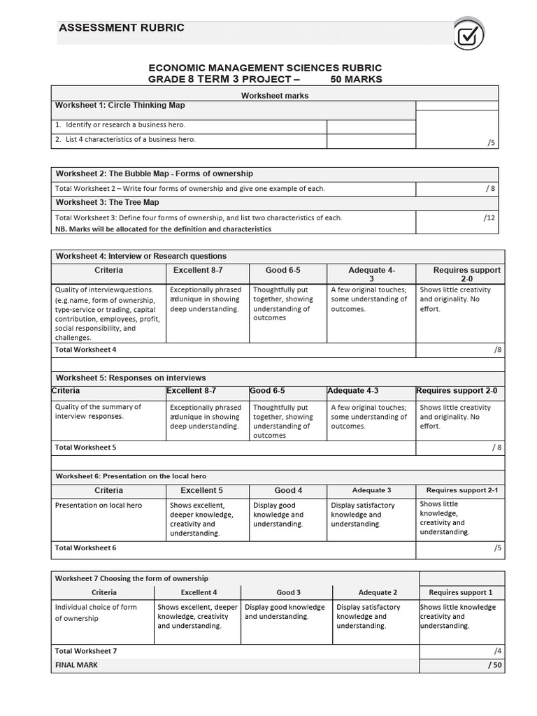Grade 8 EMS Term 3 Project Rubric | PDF | Creativity | Intelligence