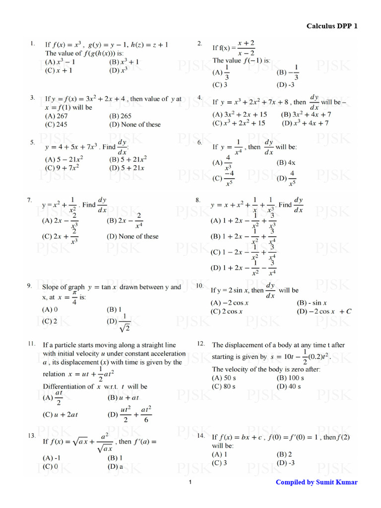 Calculus DPP 1 | PDF