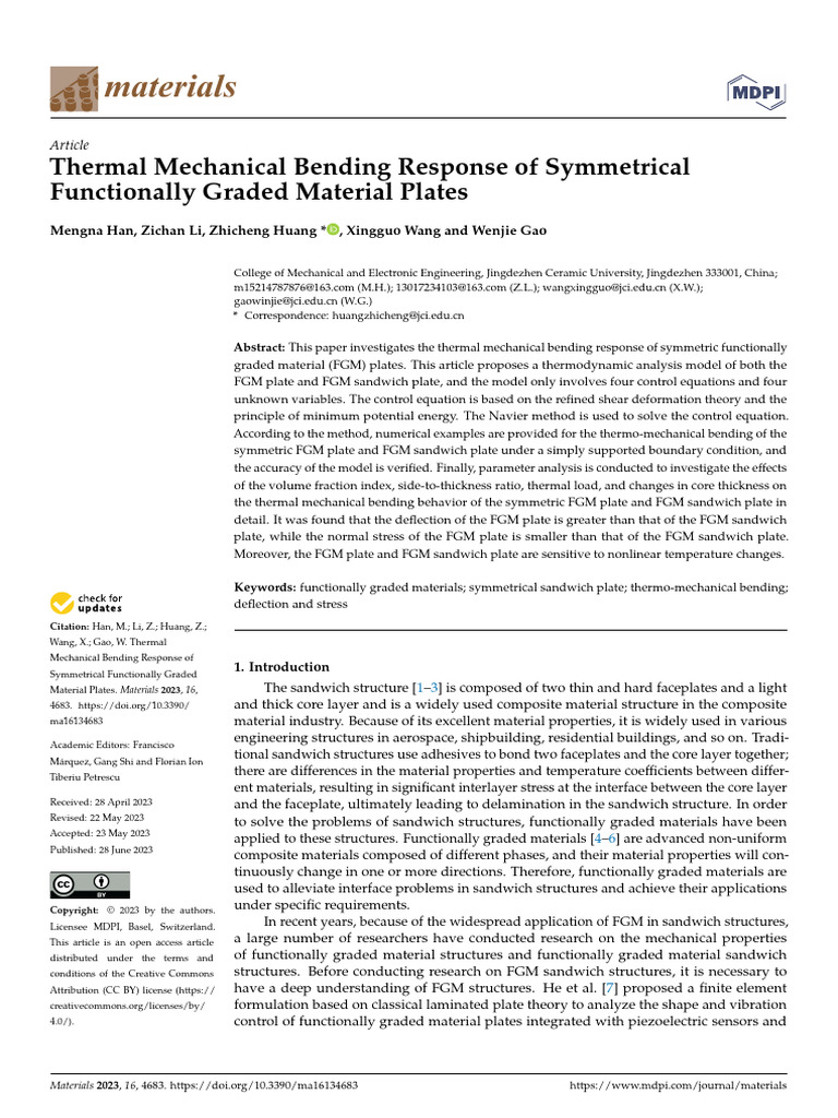Thermal Bending of Functionally Graded Plates | PDF | Bending ...